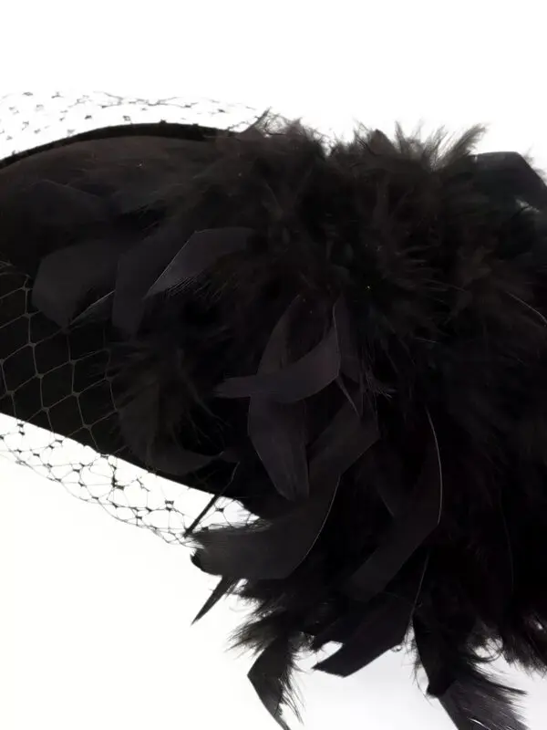 Vintage Feather-embellished Veiled Hat