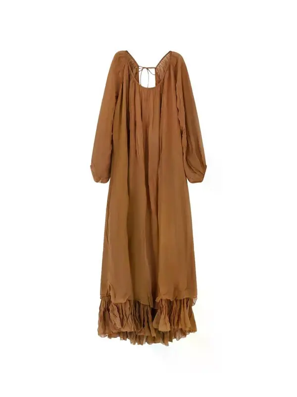 MES DEMOISELLES Maxi Dress With Ruffled Hem - Brown