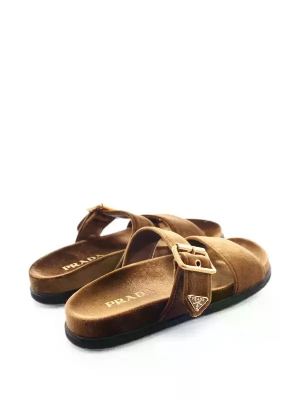 Prada 2000s Triangle Logo Buckled Sandals - Brown