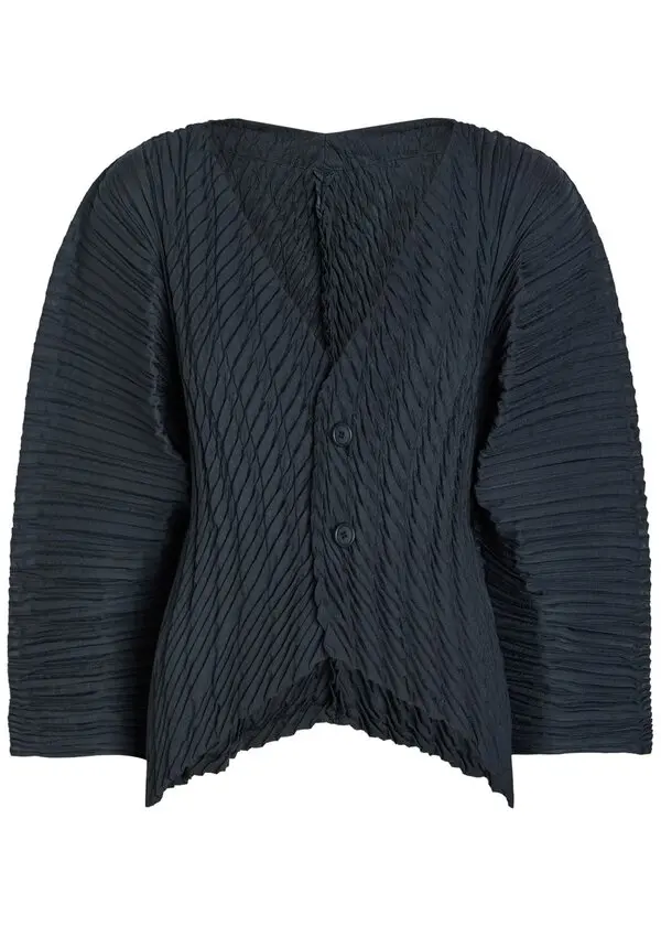 Issey Miyake Pleated Woven Cardigan - Navy