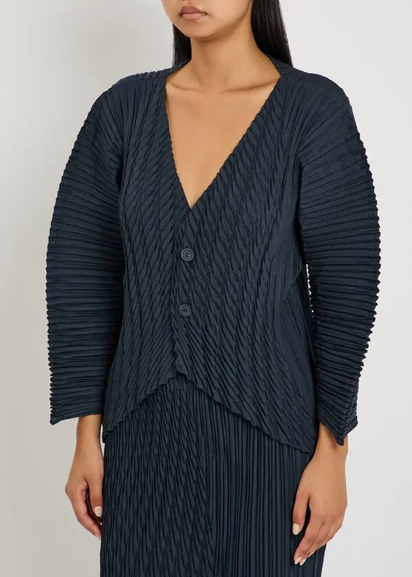 Issey Miyake Pleated Woven Cardigan With Sculpted Sleeves