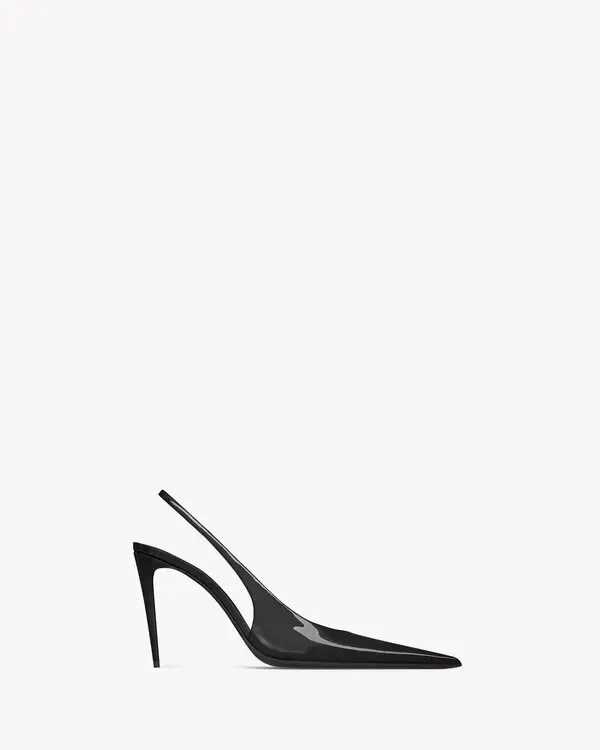 Saint Laurent Guermantes Slingback Pumps In Patent Leather - Black