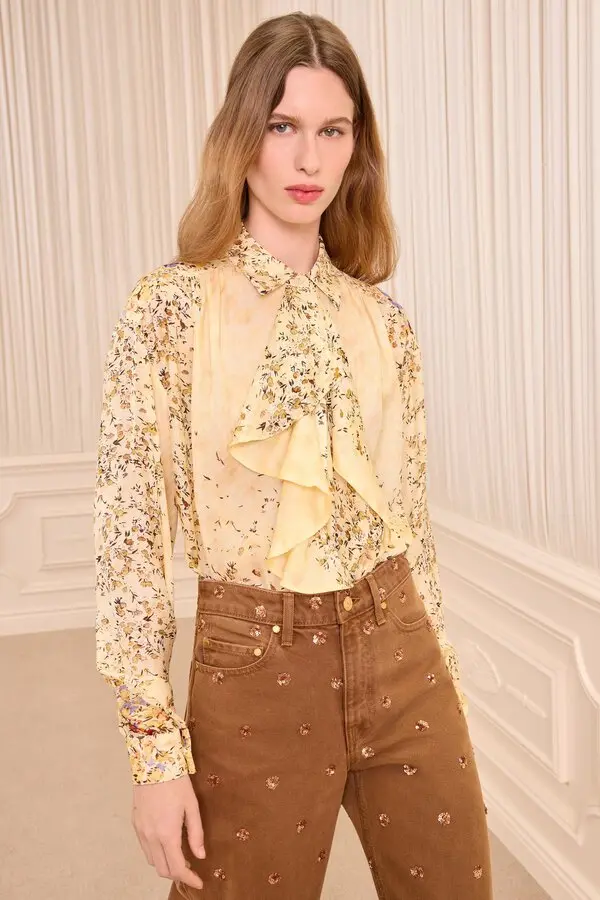 Ulla Johnson Gesture Long Sleeve Silk Blouse In Floral Jacquard