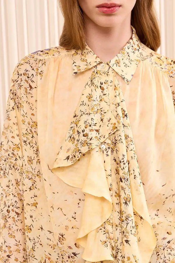 Ulla Johnson Gesture Long Sleeve Silk Blouse In Floral Jacquard