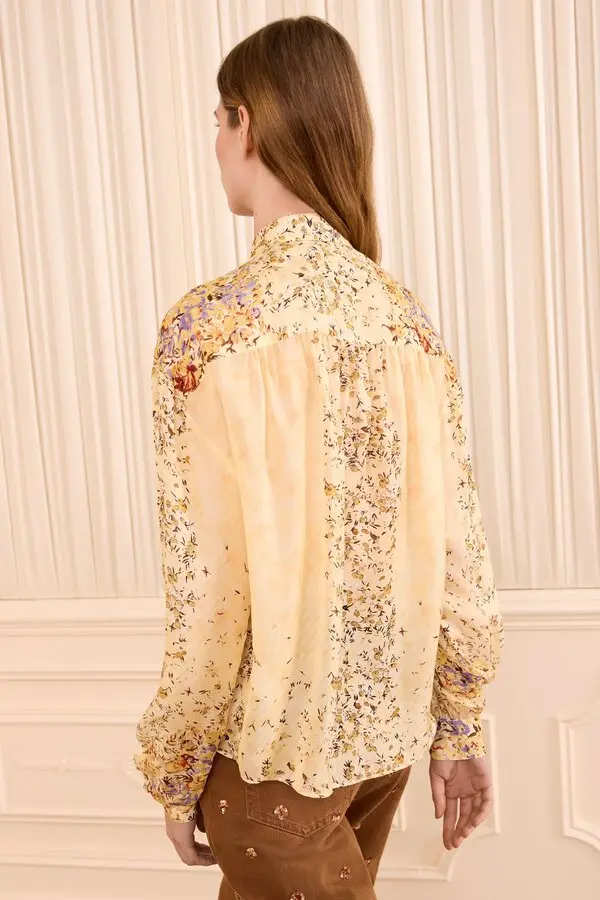 Ulla Johnson Gesture Long Sleeve Silk Blouse In Floral Jacquard