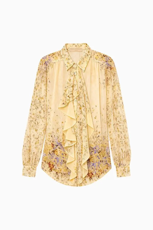 Ulla Johnson Gesture Long Sleeve Silk Blouse In Floral Jacquard