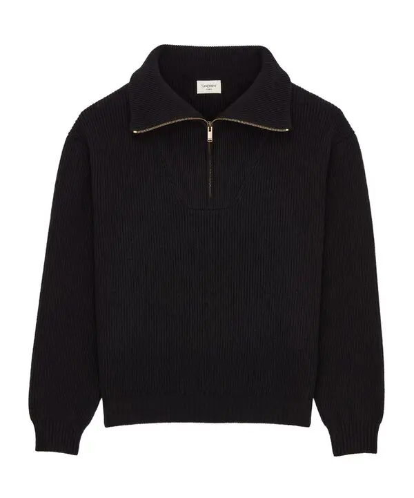 Saint Laurent Half-zip Sweater In Rib-knit Wool