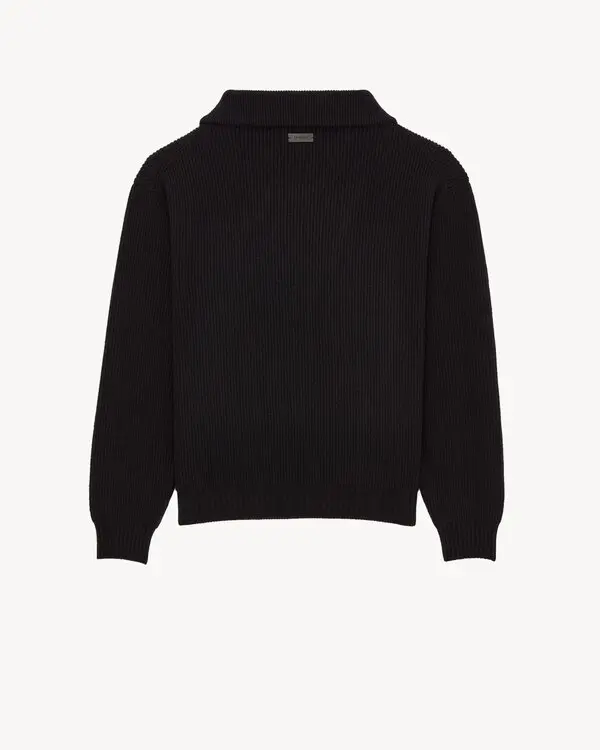 Saint Laurent Half-zip Sweater In Rib-knit Wool
