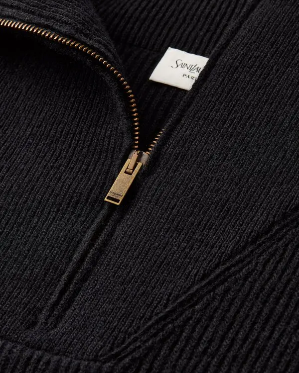 Saint Laurent Half-zip Sweater In Rib-knit Wool