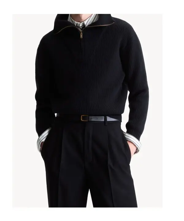 Saint Laurent Half-zip Sweater In Rib-knit Wool