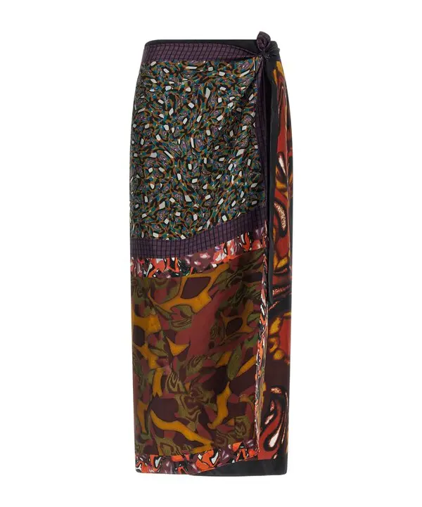 Dries Van Noten Long Patchwork Print Wrap Skirt