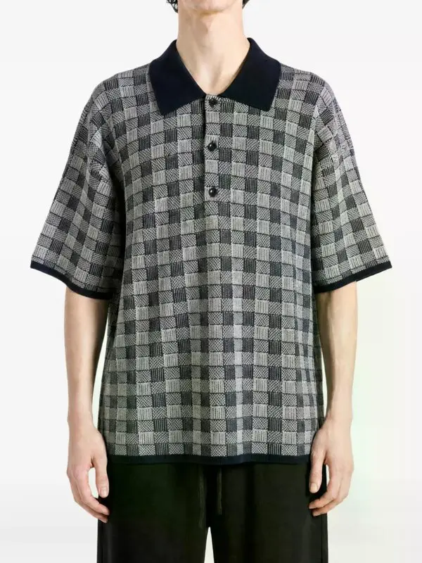 THE ELDER STATESMAN Check-pattern Short-sleeve Polo Shirt - Grey