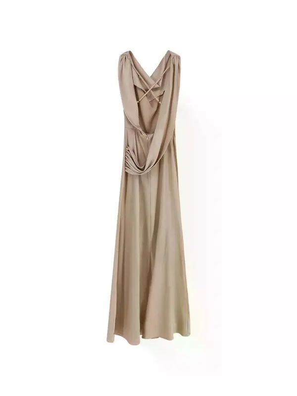 ACTUALEE Satin Waistband Sleeveless Maxi Dress - Neutrals