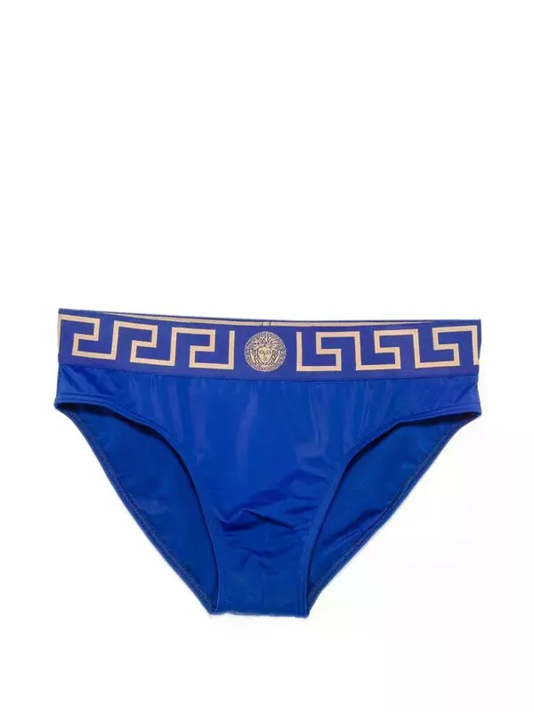 Versace Greca-pattern Medusa-head Swim Trunks - Blue