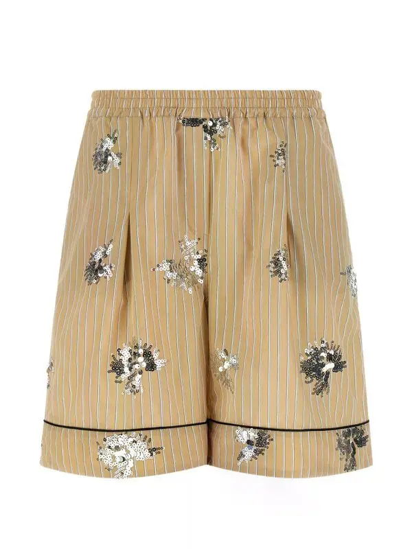 LE TWINS Sequin-embellished Striped Shorts - Neutrals