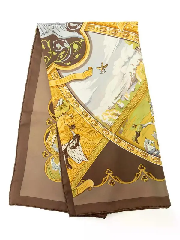 Hermès 2001-2026 La Vie A Cheval Silk Scarf 90 Scarves - Brown