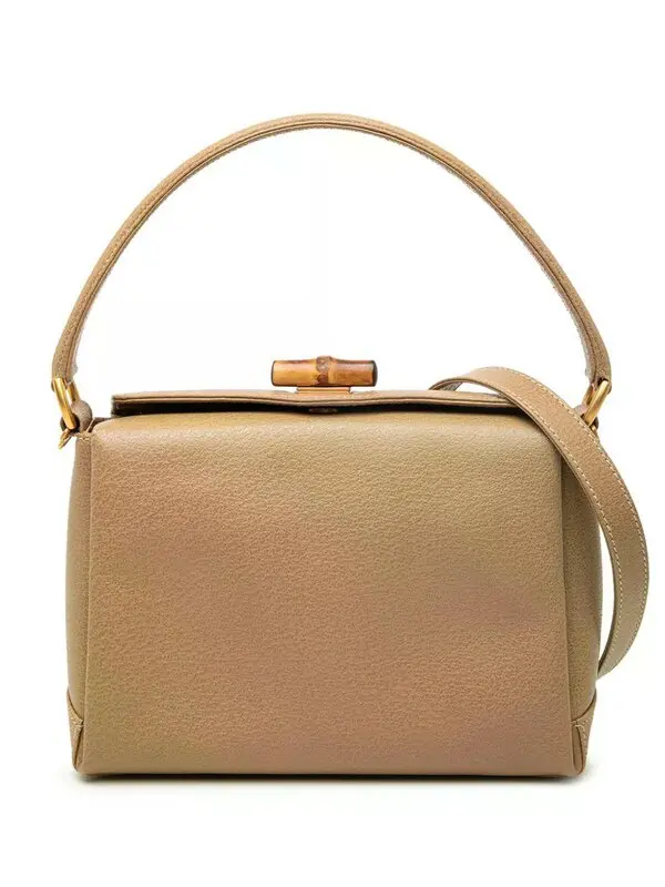 Gucci 20th Century Grained Calfskin Bamboo Satchel - Neutrals