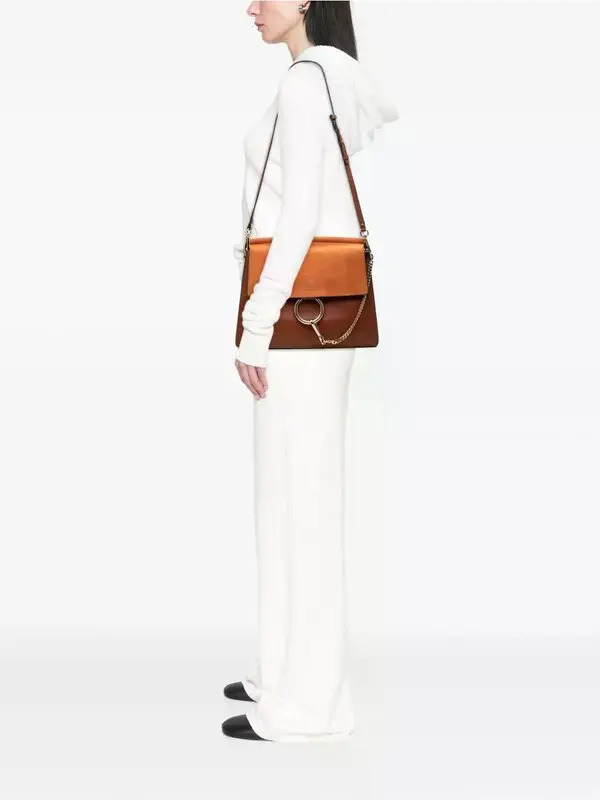 Chloé Faye Medium Crossbody Bag In Calfskin And Suede - Brown