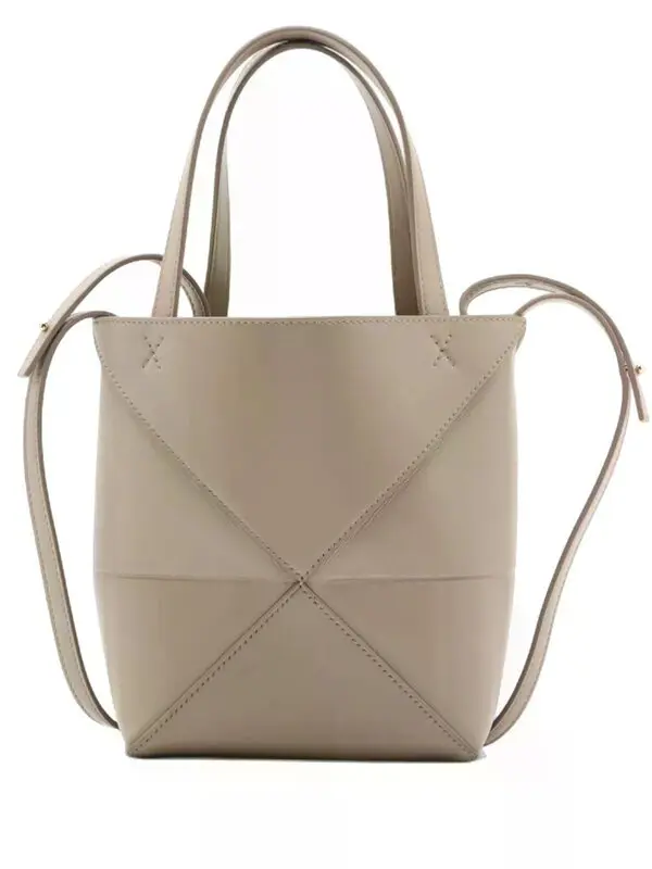 Loewe Shiny Calfskin Puzzle Fold Tote Satchel - Brown