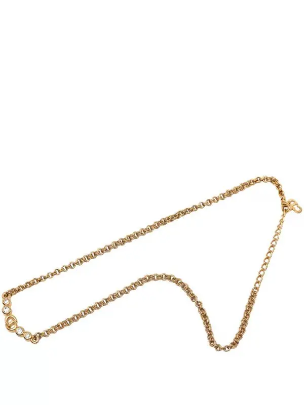 Dior 1990 Plated Strass Cd Logo Charm Necklace Costume Necklace - Gold
