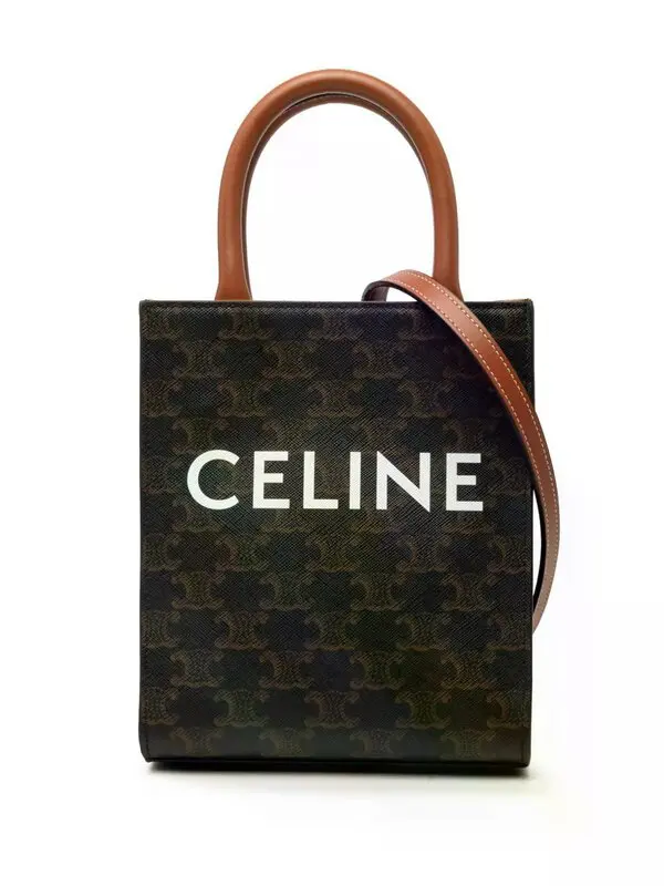 Celine 2023 Mini Triomphe Coated Canvas Vertical Cabas Satchel - Brown