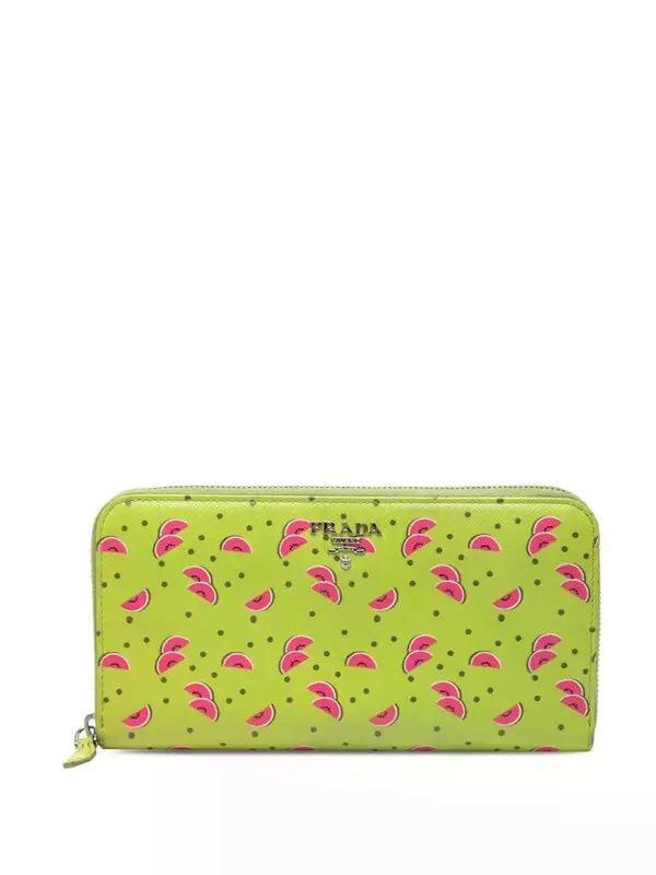 Prada 2010-2026 Saffiano Watermelon Zip Around Wallet Long Wallets - Green