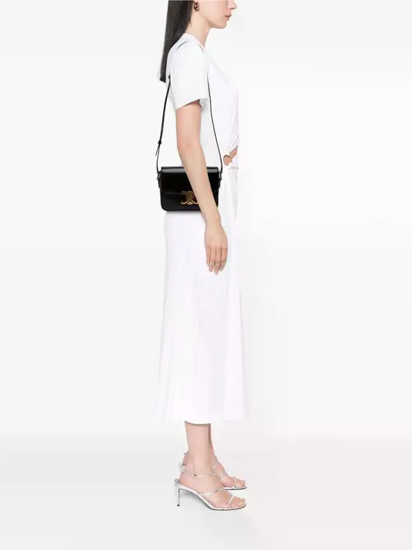 Celine 2024 Teen Shiny Calfskin Triomphe Crossbody Bag - Black