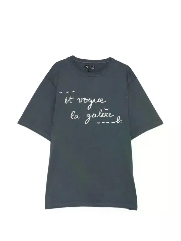 AGNES B. Cotton Slogan Print T-shirt - Grey