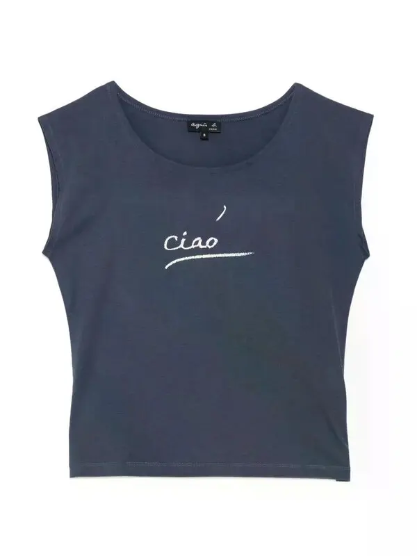 AGNES B. Ciao" Slogan Print Cotton Tank - Blue
