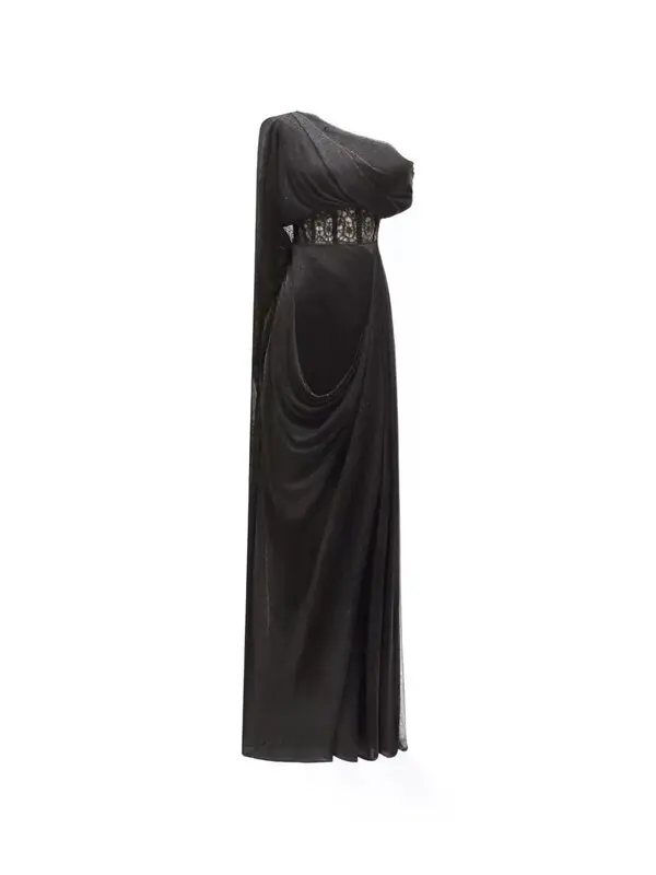 GEMY MAALOUF Asymmetrical-neckline Draped Maxi Dress - Black