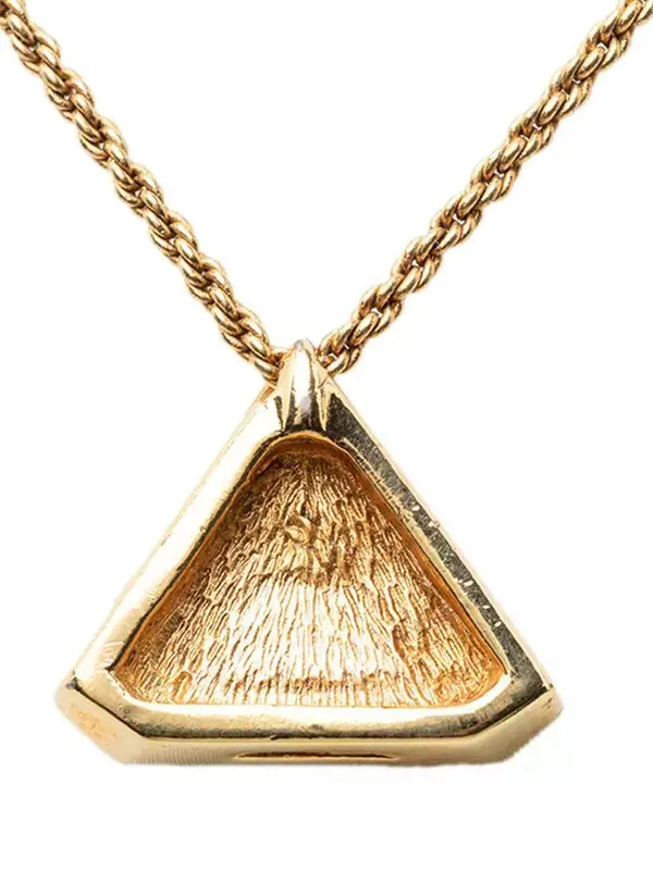 Dior 20th Century Gold Plated Enamel Strass Triangle Logo Necklace Costume Necklace - Black