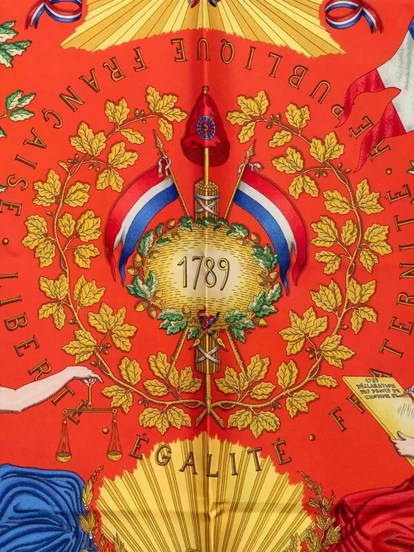 Hermès 20th Century Republique Francaise Liberte Egalite Fraternite 1789 Silk Scarf 90 Scarves - Orange