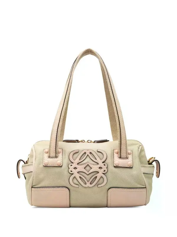 Loewe 2000-2005 Mini Canvas Anagram Barrel Bag Satchel - Neutrals