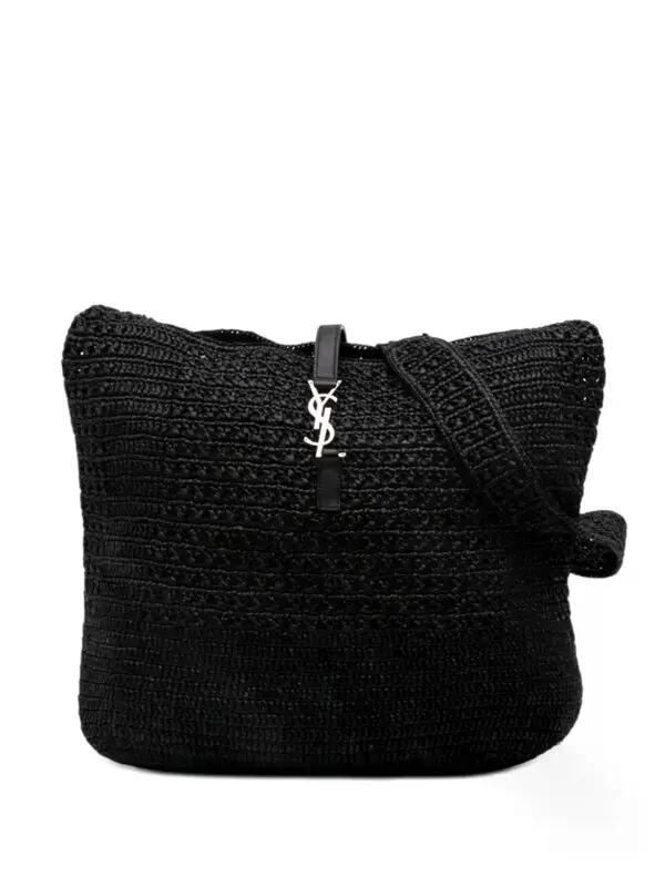 Saint Laurent 2024 Medium Raffia Le 5 A 7 Tote Crossbody Bag - Black