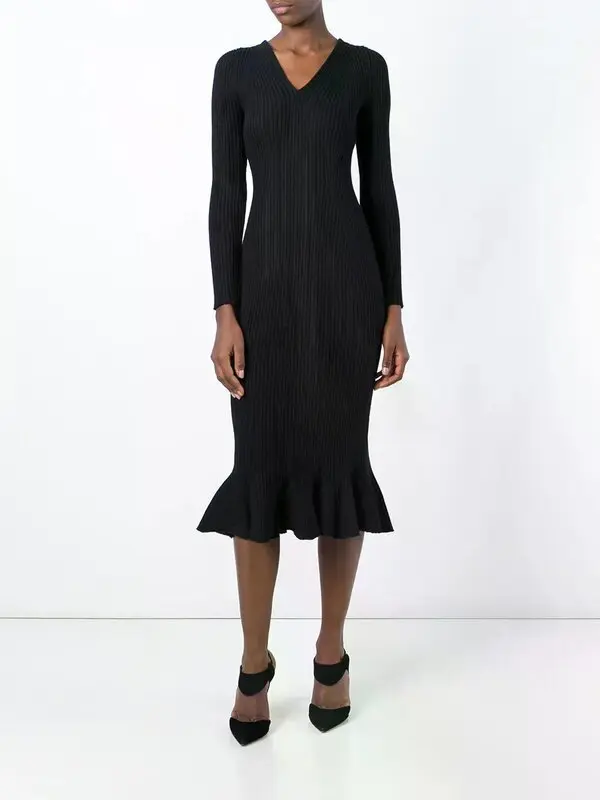 LANVIN Ribbed Knit Frill Dress