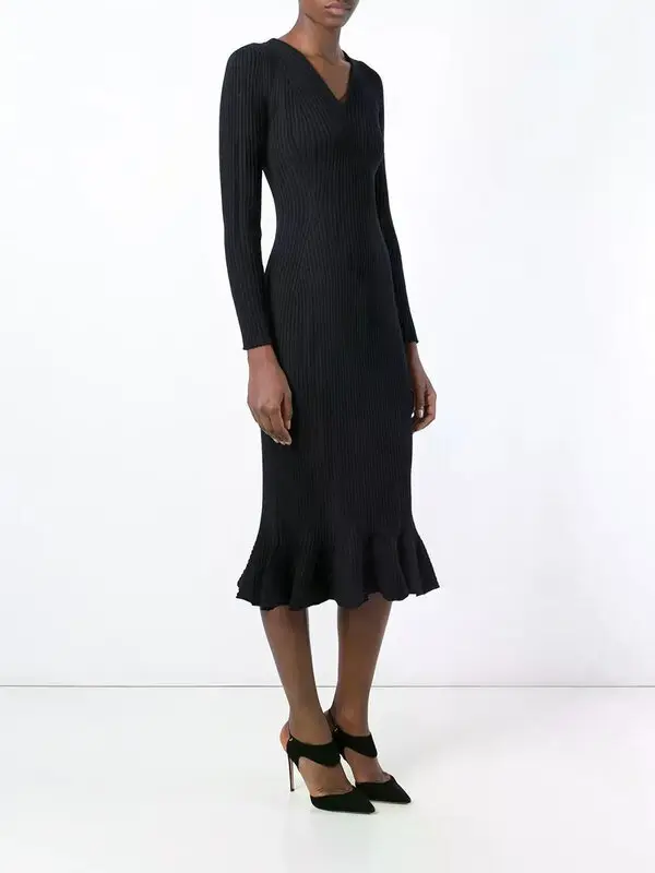 LANVIN Ribbed Knit Frill Dress