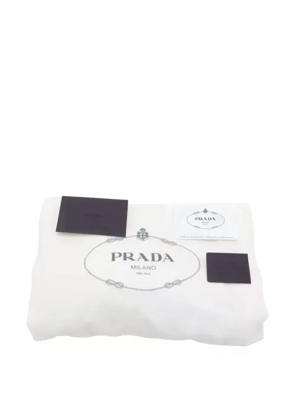 Prada Raffia Effect Crochet Logo Embroidered Shopping Tote Bag