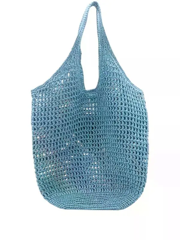 Prada Raffia Effect Crochet Logo Embroidered Shopping Tote Bag