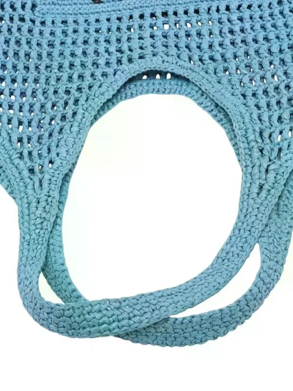 Prada Raffia Effect Crochet Logo Embroidered Shopping Tote Bag