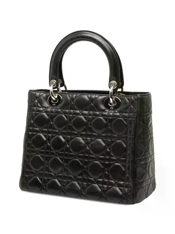 Dior 2004 Medium Lambskin Cannage Lady Satchel - Black