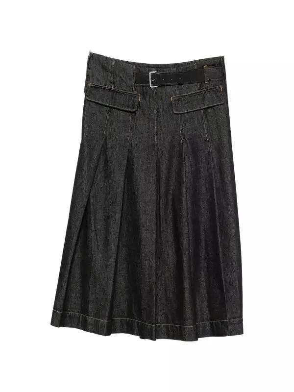 SEMICOUTURE Belted Midi Skirt With Contrast Stitching - Black