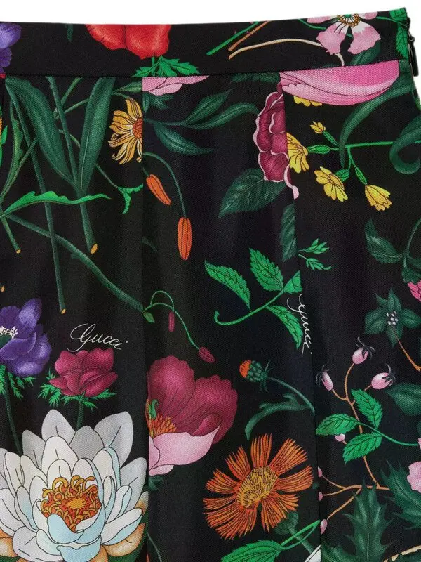 Gucci Printed Silk-twill Pleated Midi Skirt