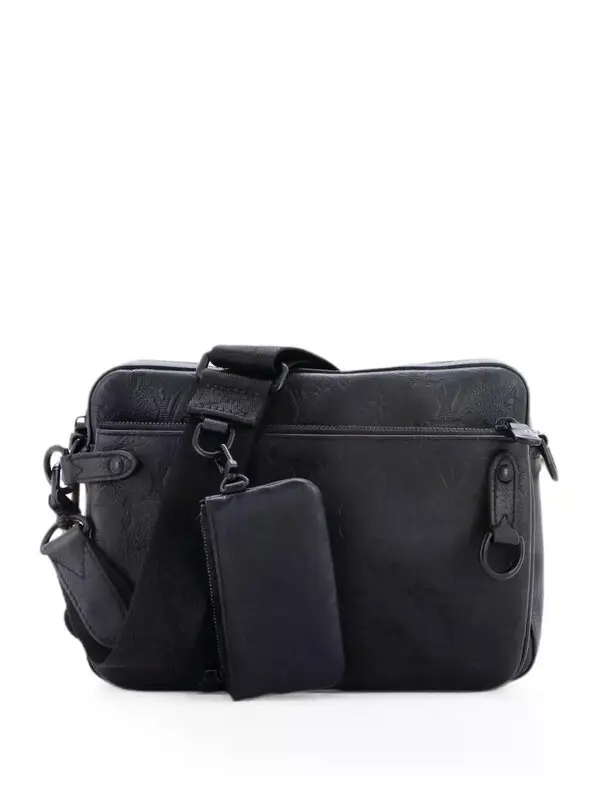 LOUIS VUITTON Trio Messenger Bag Monogram Shadow Leather Crossbody Bag - Black