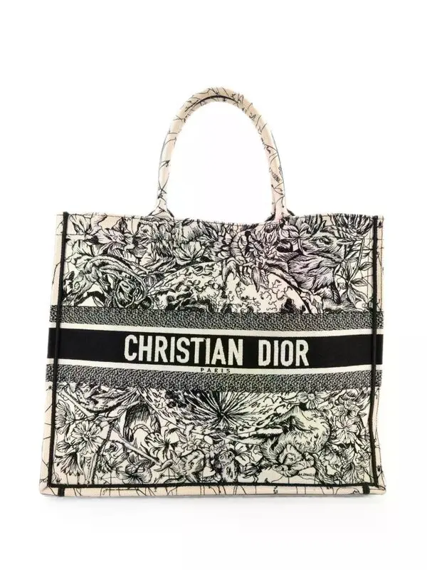 Dior Book Embroidered Canvas Large Tote Bag - Black