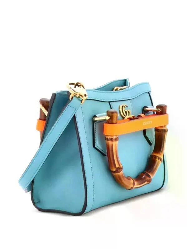 Gucci Diana Mini Bamboo Handle Tote Leather Crossbody Bag - Blue