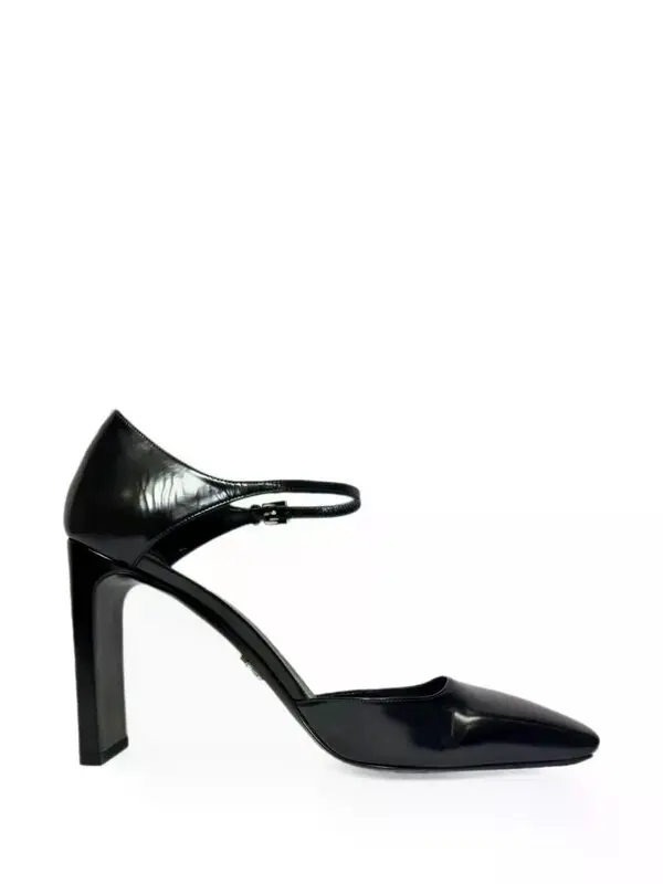 Prada Square Toe Ankle Strap Leather Heels - Black