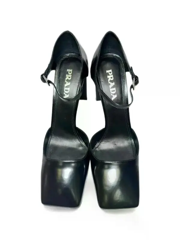 Prada Square Toe Ankle Strap Leather Heels