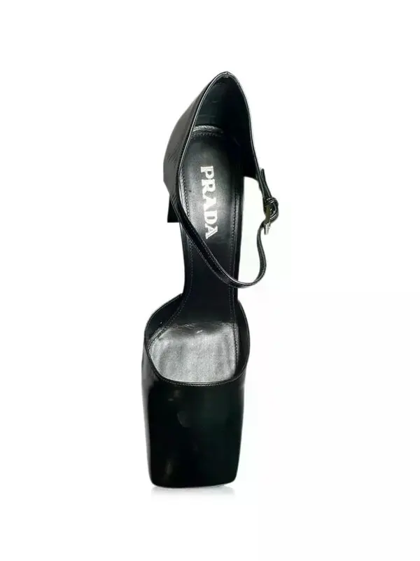 Prada Square Toe Ankle Strap Leather Heels