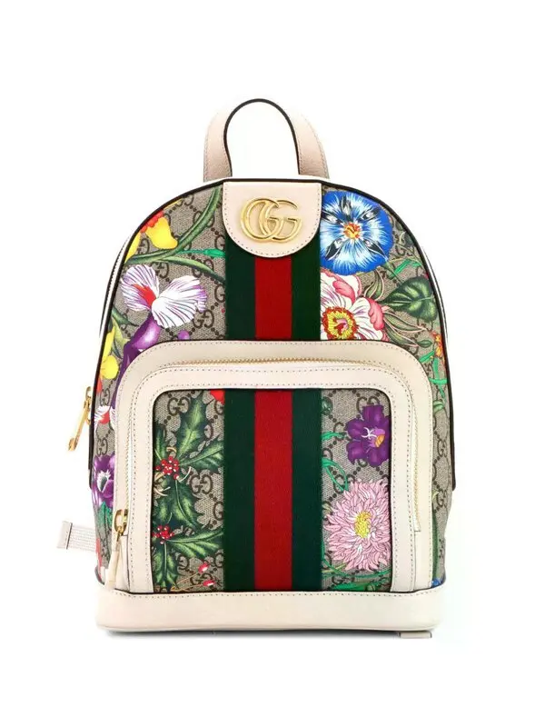 Gucci Ophidia Flora Gg Coated Canvas And Leather Small Backpack - Neutrals