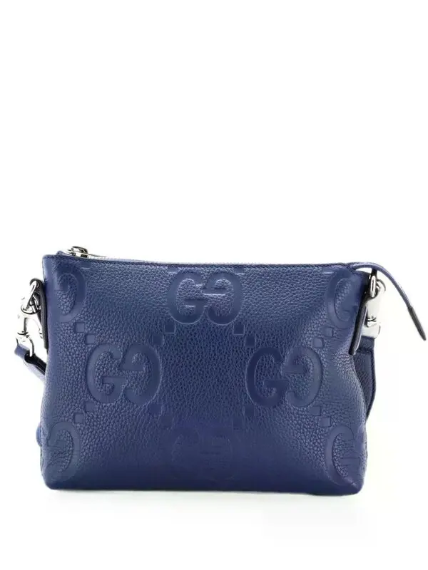 Gucci Zip Messenger Bag Jumbo Gg Embossed Leather Small Crossbody Bag - Blue